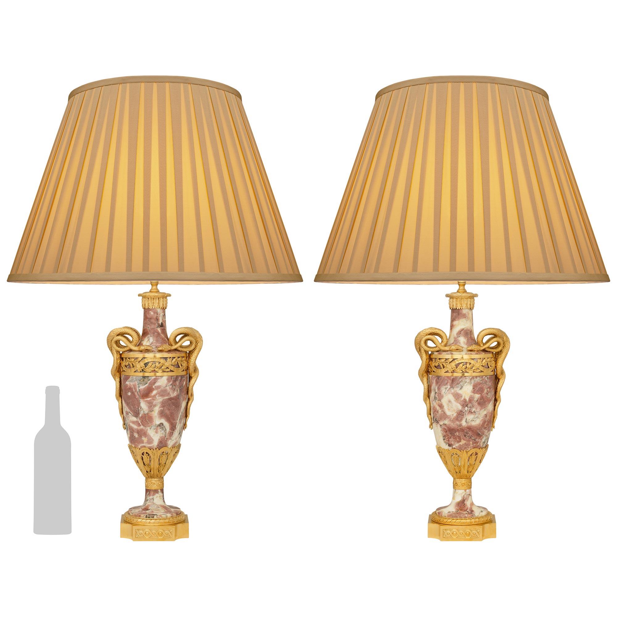 pair of French 19th century Louis XVI st. Pêcher marble and Ormolu ...