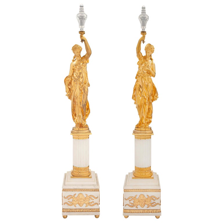 Pair of French 19th Century Louis XVI Style Belle Époque Period Statues ...