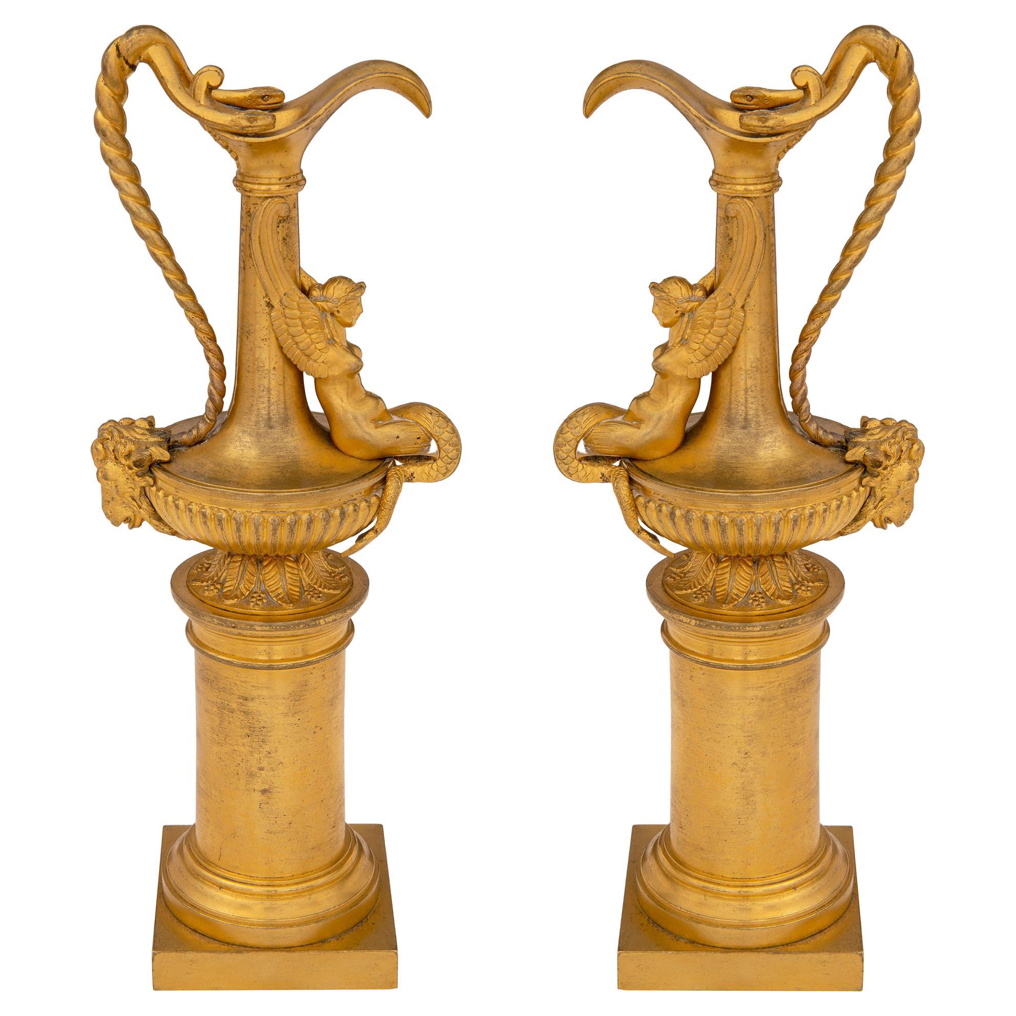 Pair of French Silvered Bronze Ewers For Sale at 1stDibs
