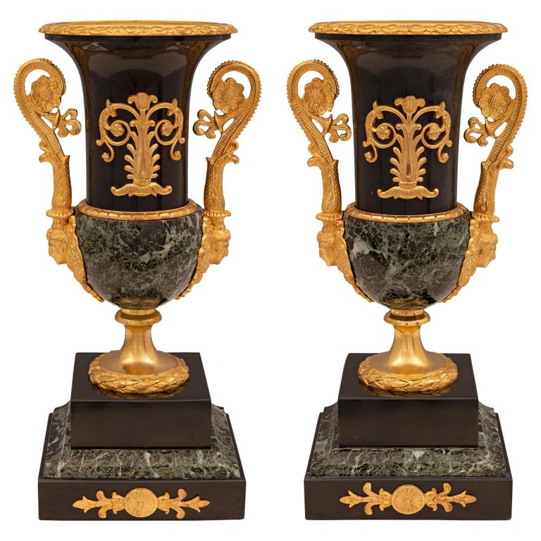 Pair of French 19th Century Neo-Classical St. Marble and Ormolu Urns ...