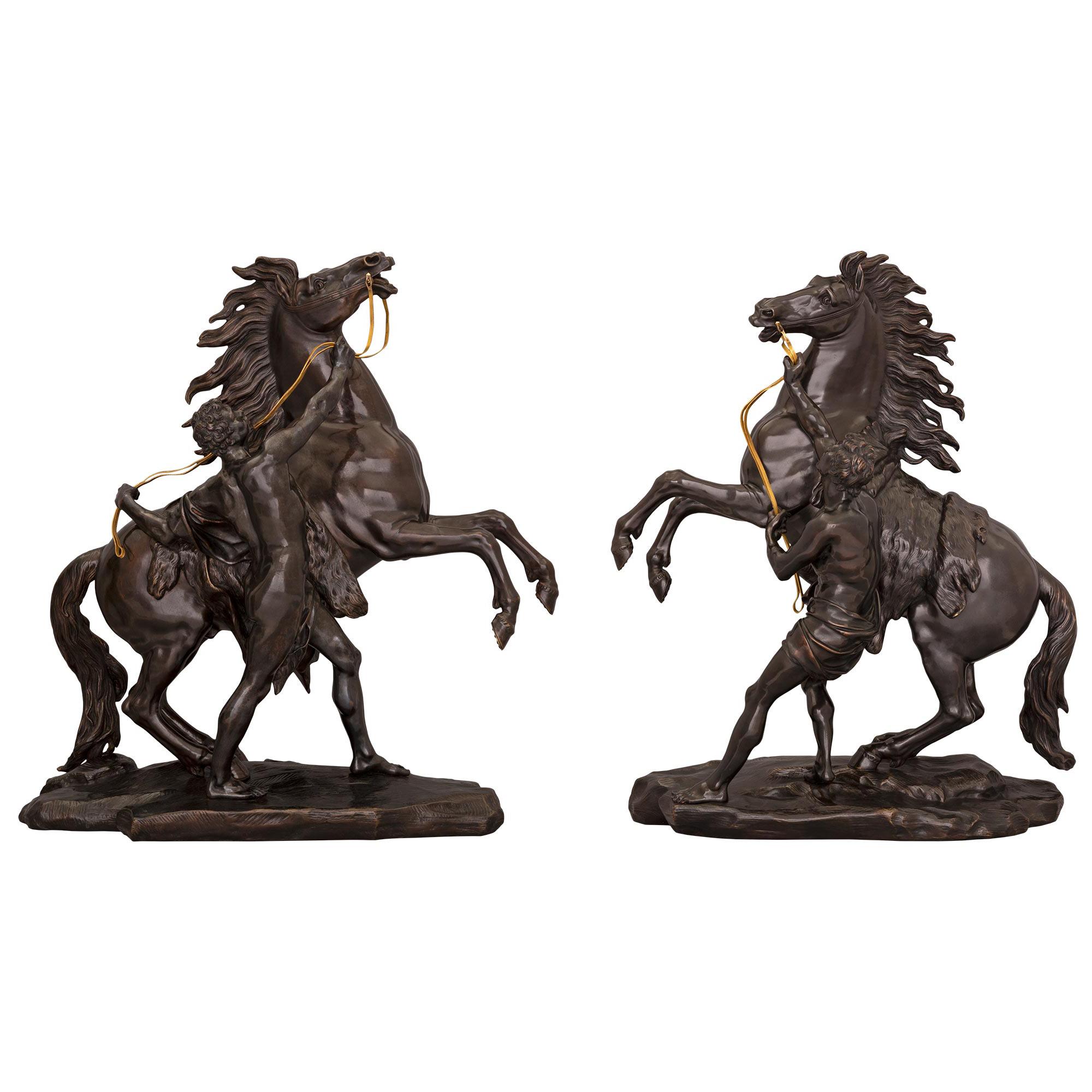 Pair of 19th Century French Patinated Bronze Models of the Marly Horses ...
