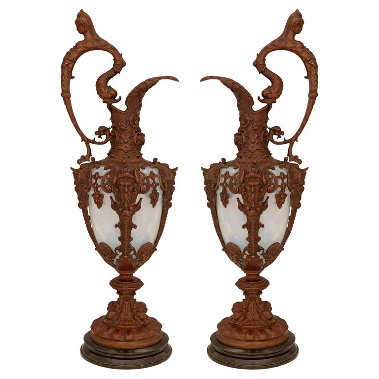 Pair of French 19th Century Renaissance St. Bronze, Opaline, and Marble ...