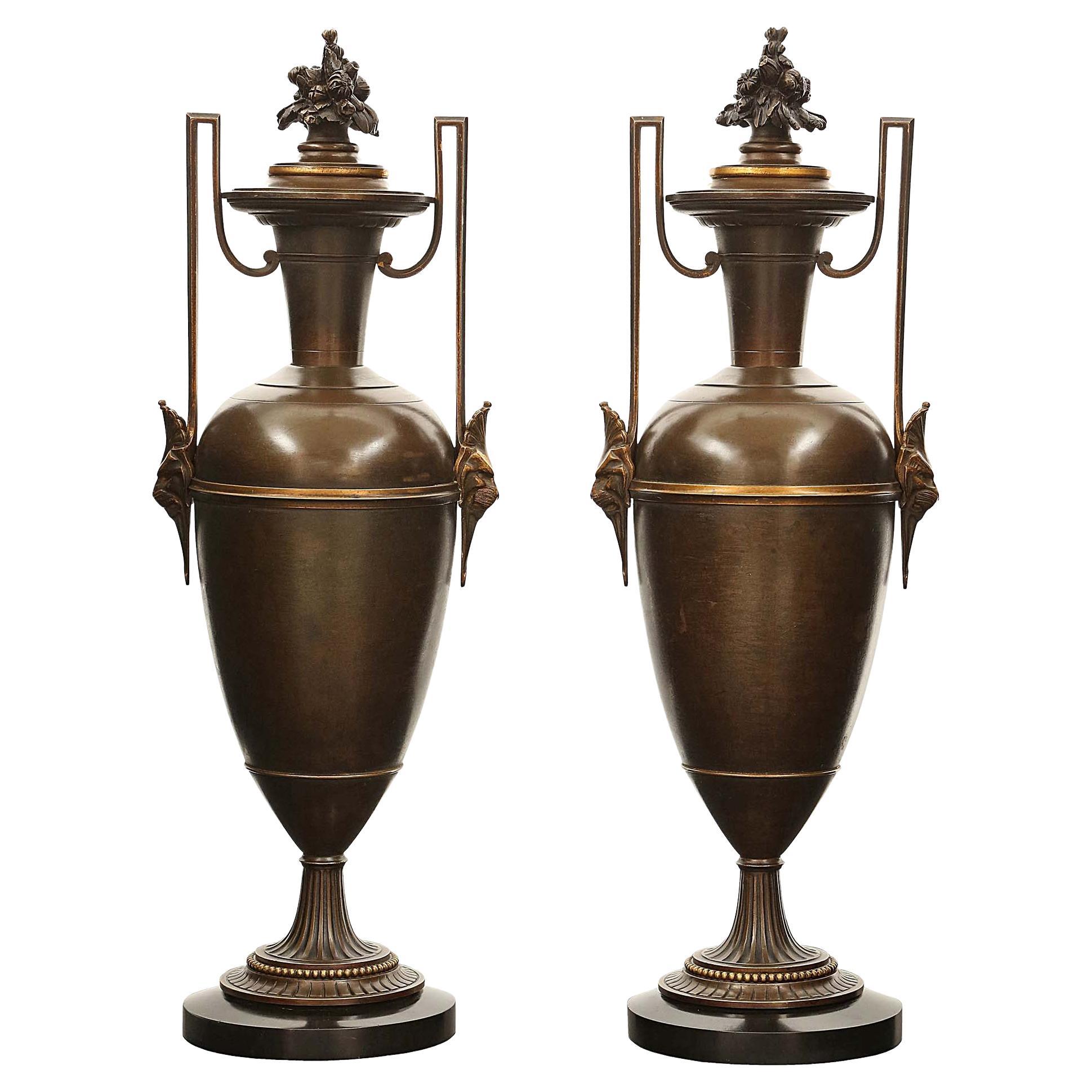 Good Pair of Gilded and Patinated Bronze, 19th Century Mantel Urns For ...