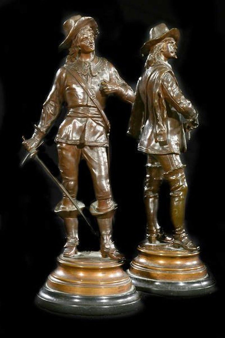 Pair of French 19th Century Signed Bronze Cavaliers For Sale at 1stDibs