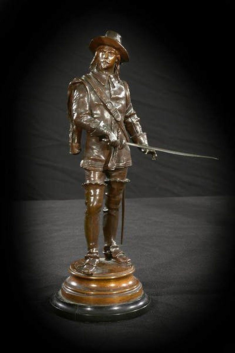 Pair of French 19th Century Signed Bronze Cavaliers For Sale at 1stDibs