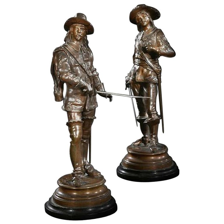 Pair of French 19th Century Signed Bronze Cavaliers For Sale at 1stDibs