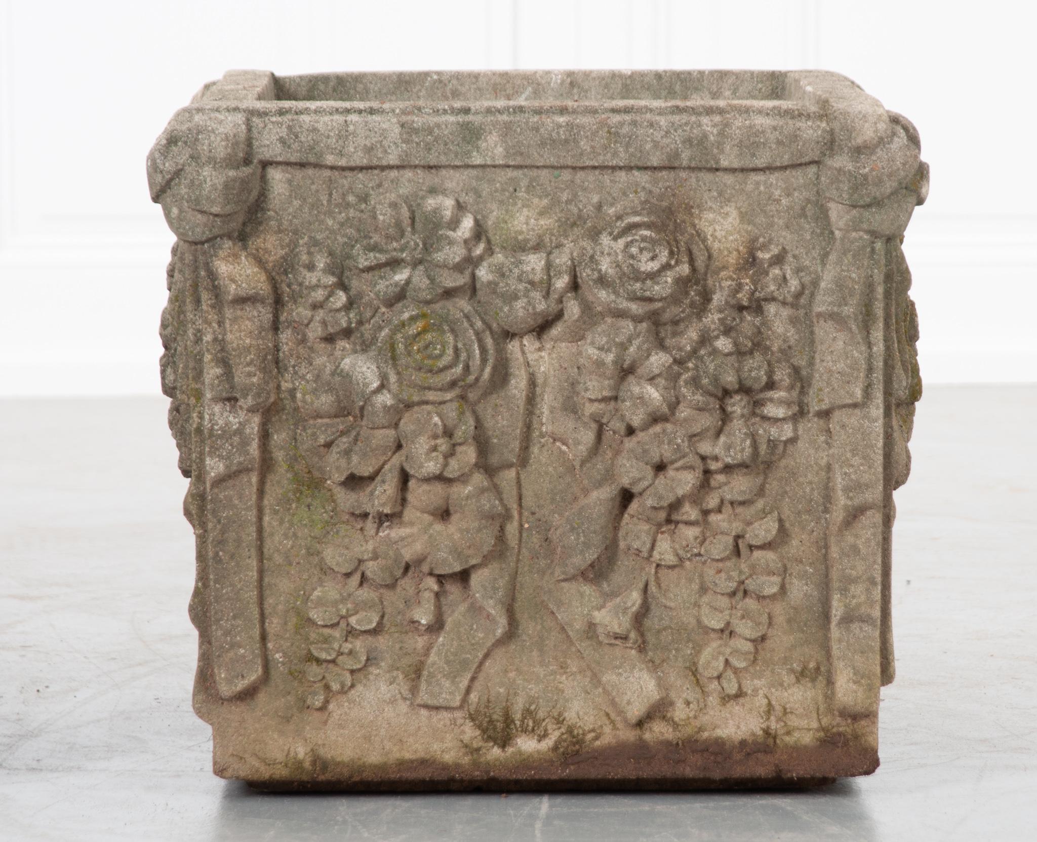 Pair of French 19th Century Square Cast Stone Pots at 1stDibs