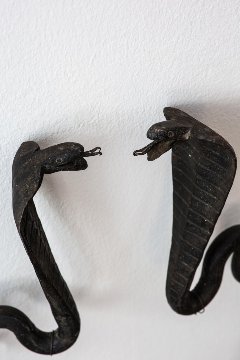 Pair of French Antique Art Deco Snake Wall Lights made of Wrought Iron ...