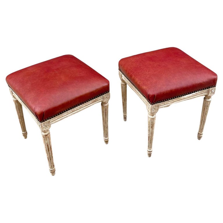 Pair of French Antique Louis VI Style Hand Carved Stool Benches For ...