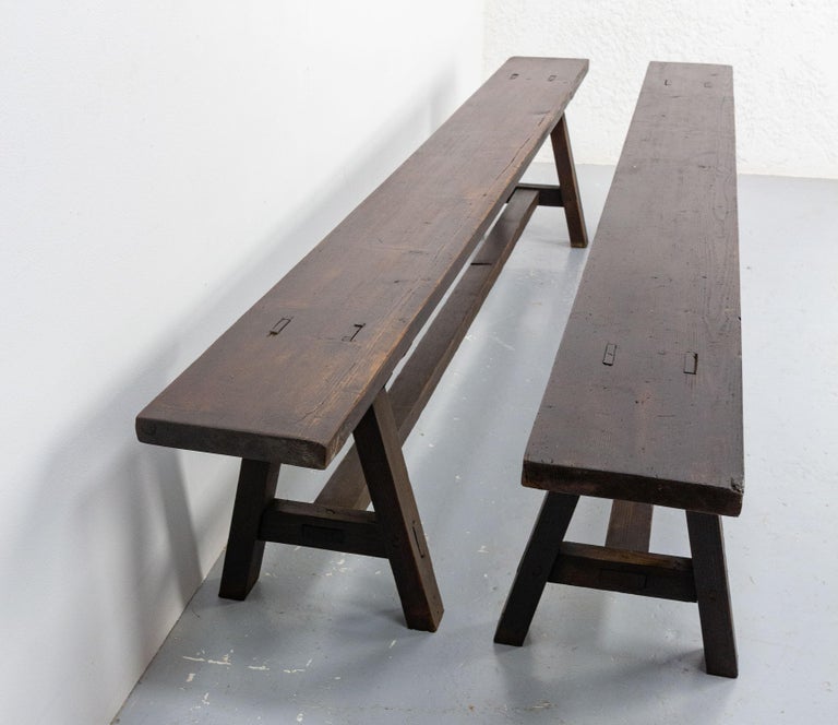 Pair of French Antique Style Farmhouse Benches Massive Pine, circa 1930 ...