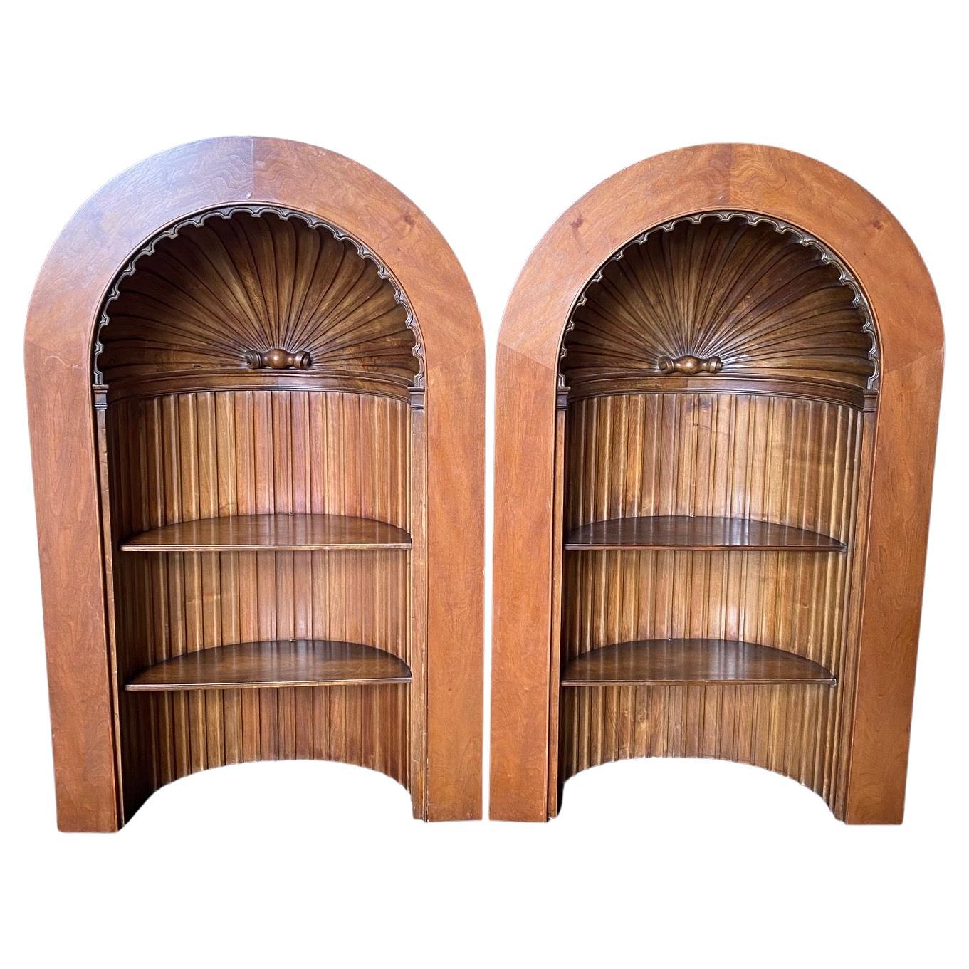 Very Long Narrow Vintage Walnut Library Bookcase For Sale at 1stDibs