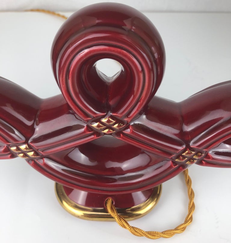 Pair of French Art Deco Burgundy and Gold Trimmed Swirled Faience Table ...