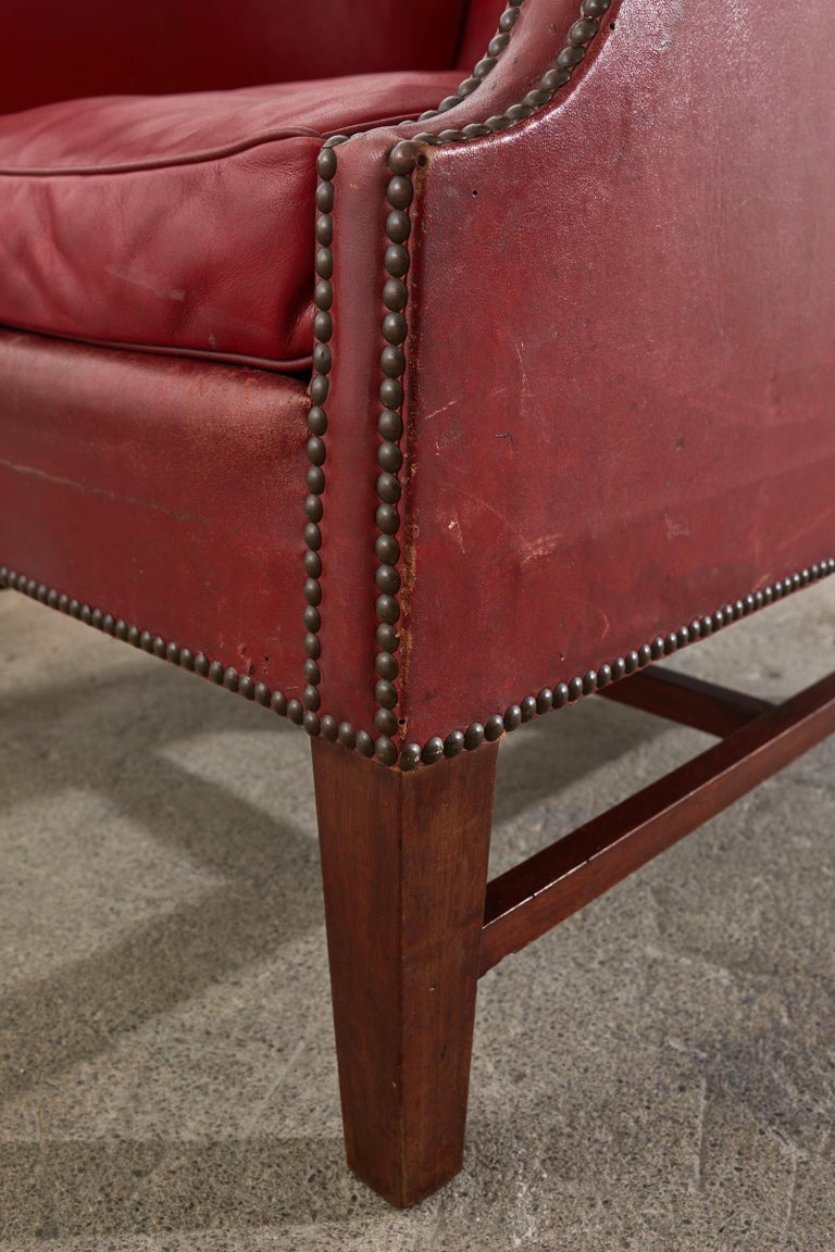 Pair of French Art Deco Cherry Red Leather Wingback Chairs For Sale at ...