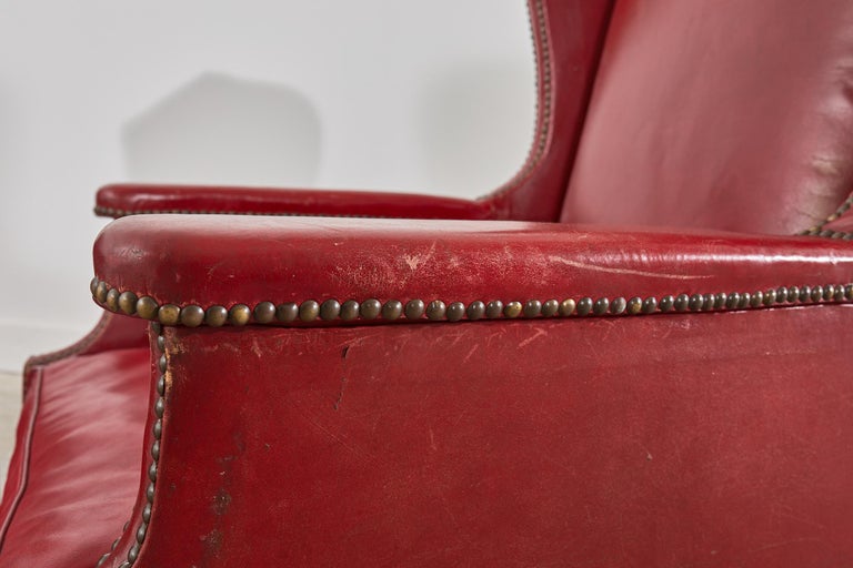 Pair of French Art Deco Cherry Red Leather Wingback Chairs For Sale at ...