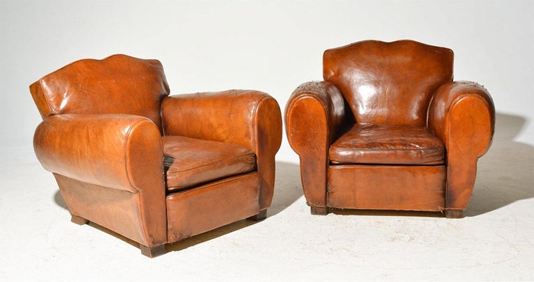 Pair of French Art Deco Leather Moustache Back Lounge Chairs For Sale ...