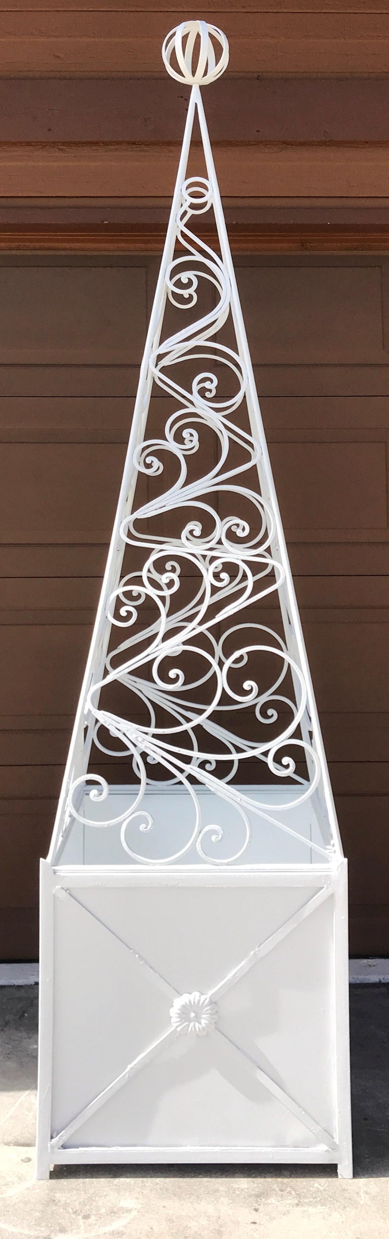 Pair of French Art Deco Neoclassical Wrought Iron Obelisk Planters For ...