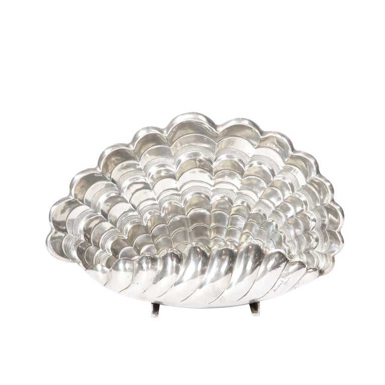 Pair of French Art Deco Shell Lamps in Polished Pewter by Vincent ...