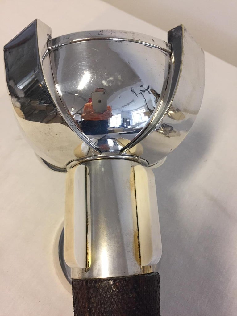 Pair of French Art Deco Silver and Snake Skin Torch Design Wall Sconces ...