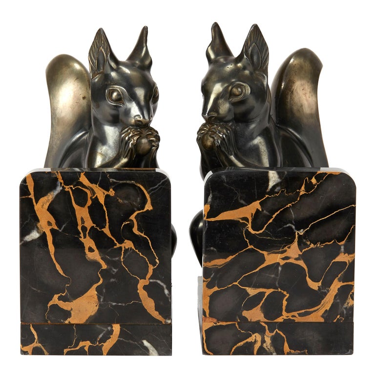 Pair of French Art Deco Squirrel Mounted Bookends by Maurice Font at ...