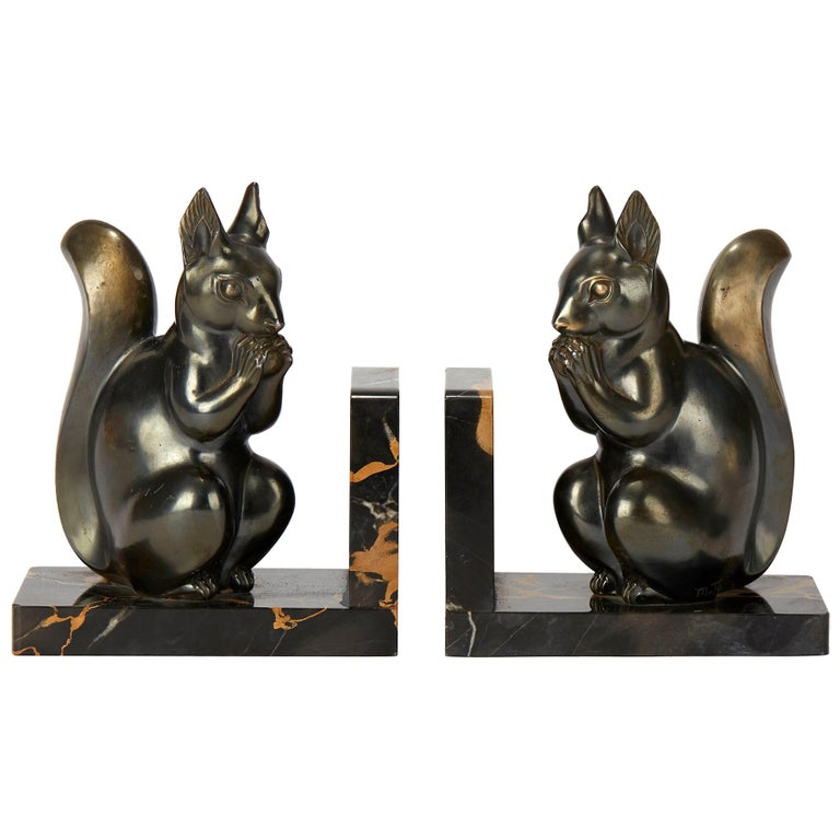 Pair of French Art Deco Squirrel Mounted Bookends by Maurice Font at ...