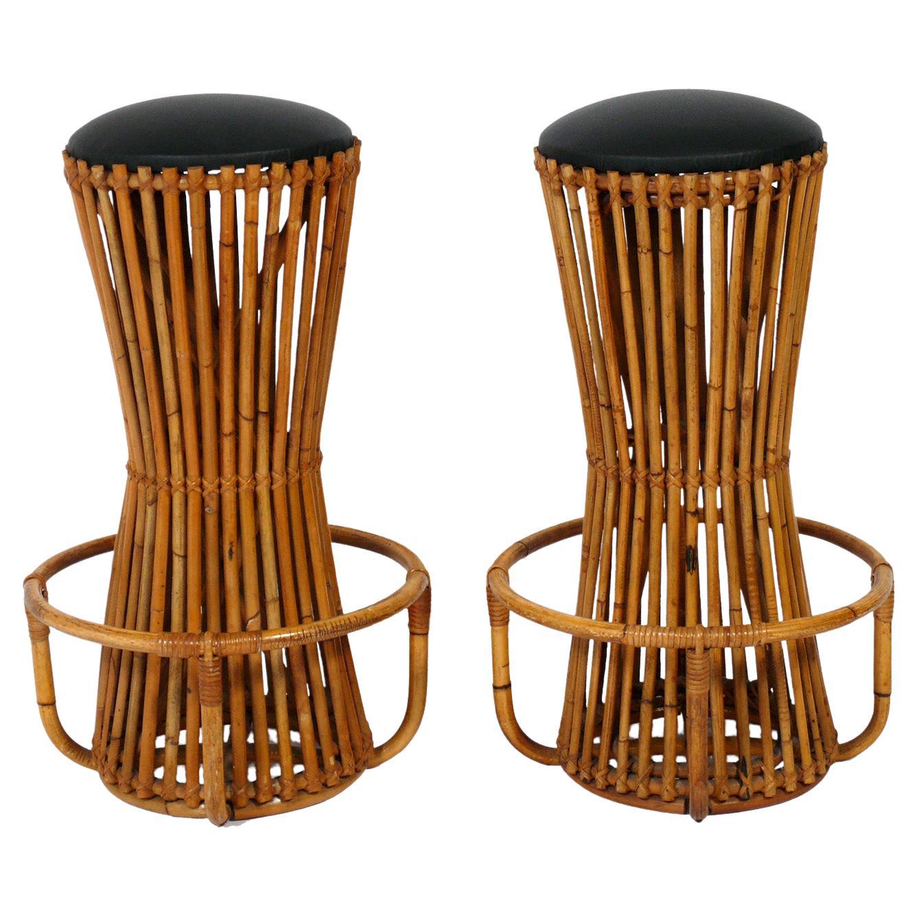 Pair of Palecek Bamboo Rattan Organic Modern Bar Stools at 1stDibs ...