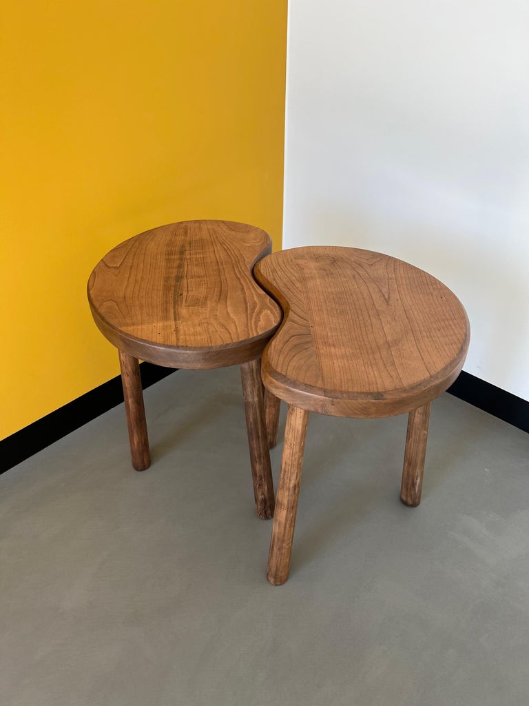 Pair of french "beans" stool in OAK, 1950's For Sale at 1stDibs