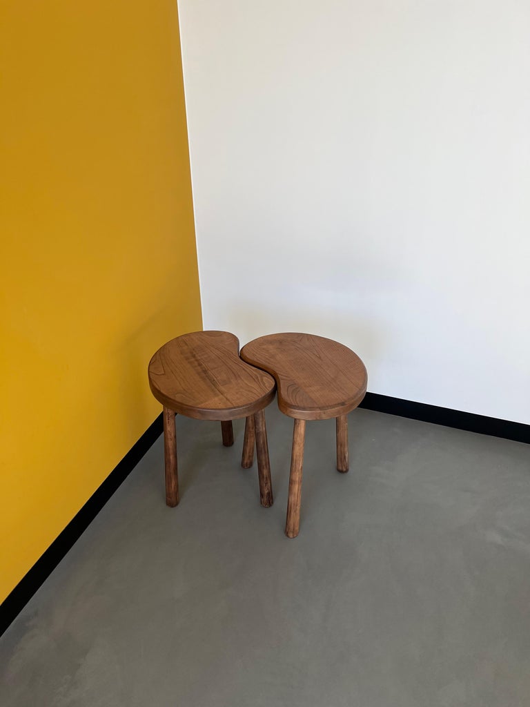 Pair of french "beans" stool in OAK, 1950's For Sale at 1stDibs