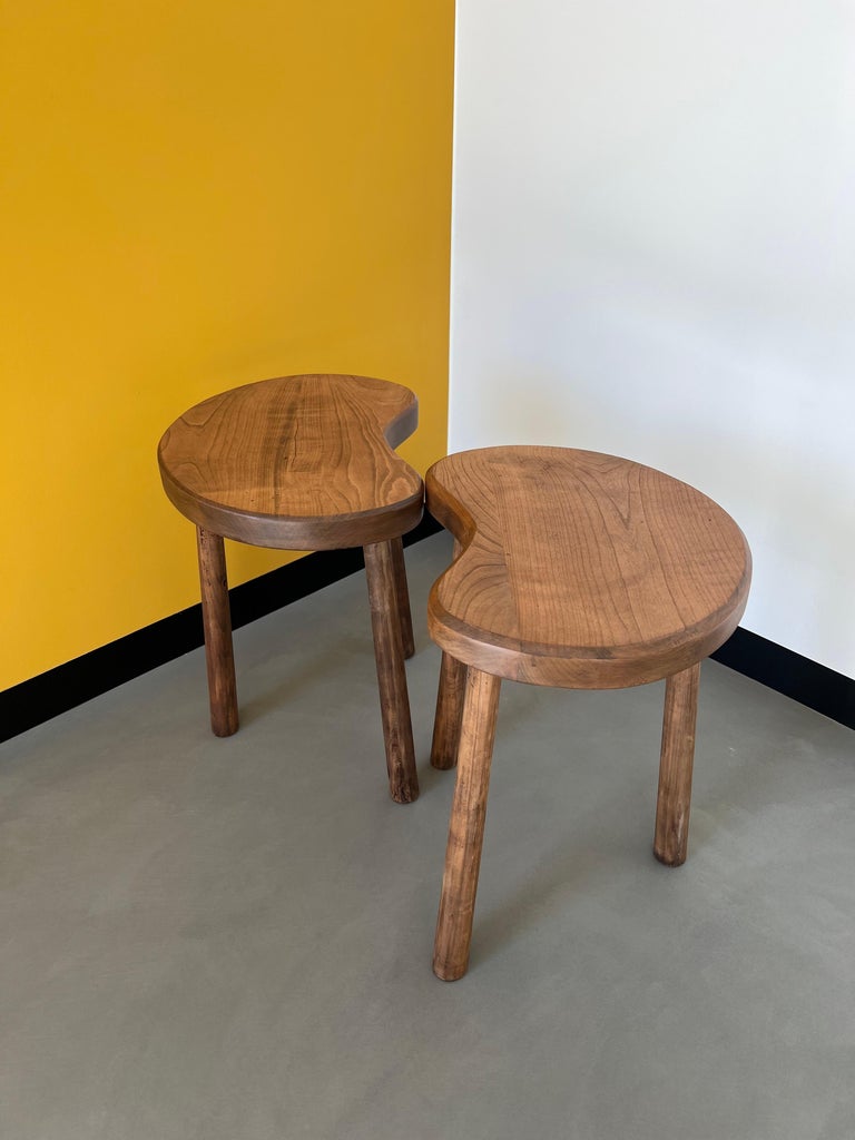Pair of french "beans" stool in OAK, 1950's For Sale at 1stDibs