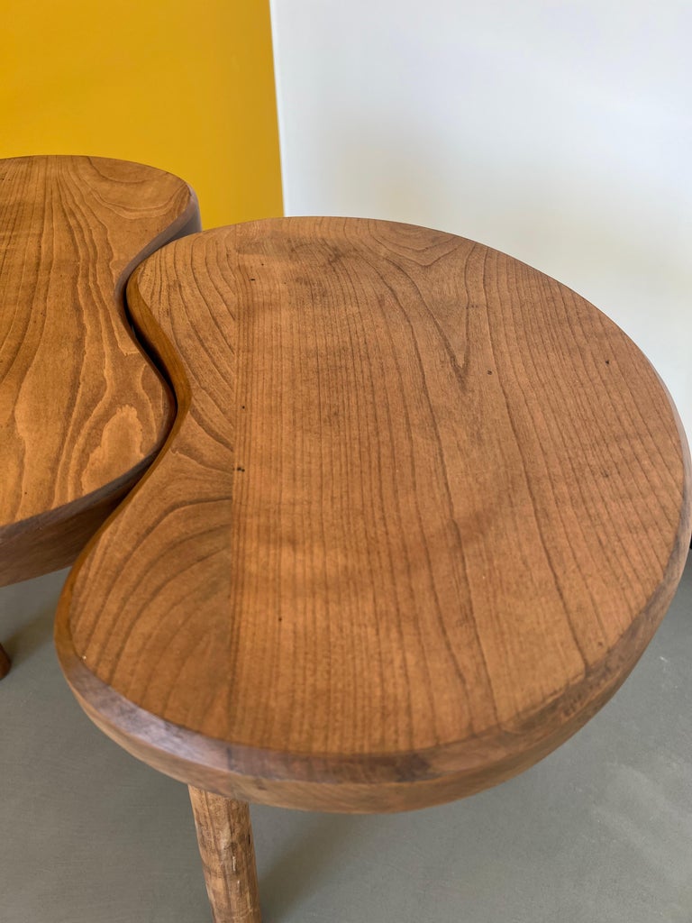 Pair of french "beans" stool in OAK, 1950's For Sale at 1stDibs