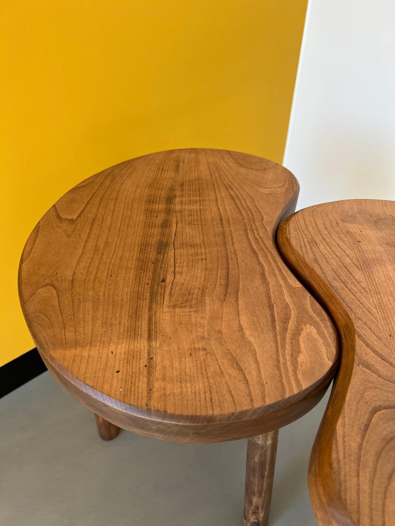 Pair of french "beans" stool in OAK, 1950's For Sale at 1stDibs