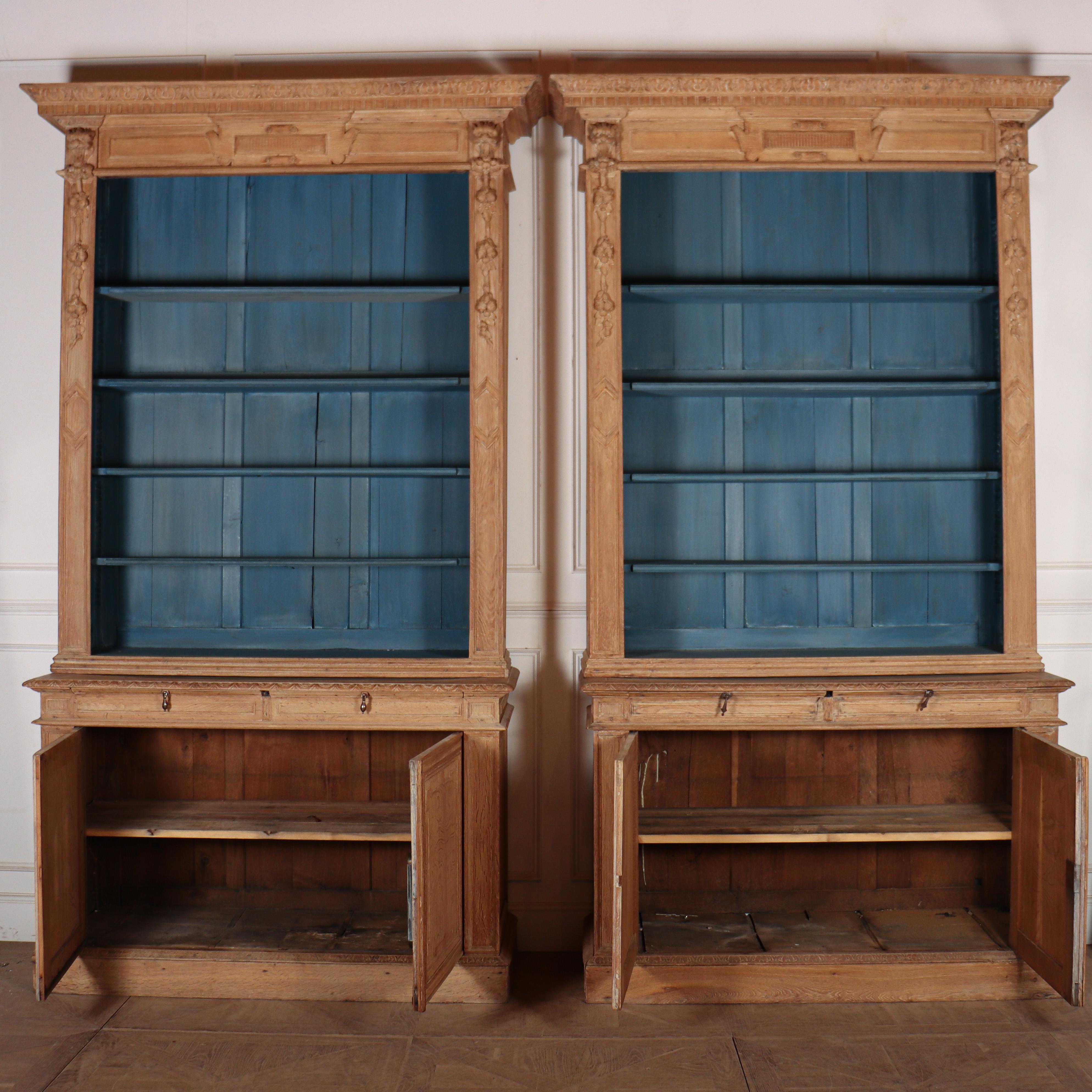 Pair of French Bleached Oak Bookcases For Sale at 1stDibs