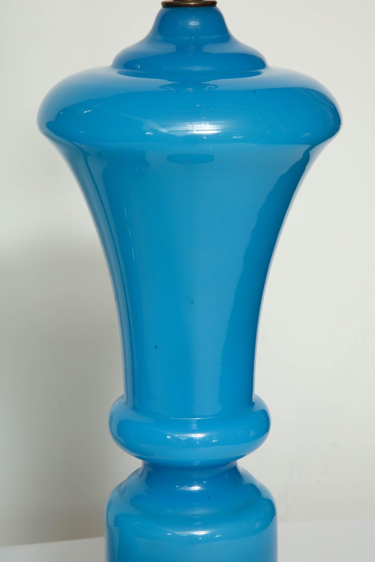 Pair of French Blue Opaline Lamps For Sale at 1stDibs