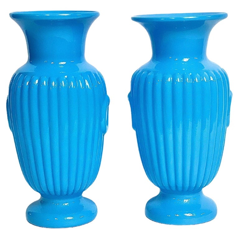 Pair of French Blue Opaline Vases, 19th Century For Sale at 1stDibs