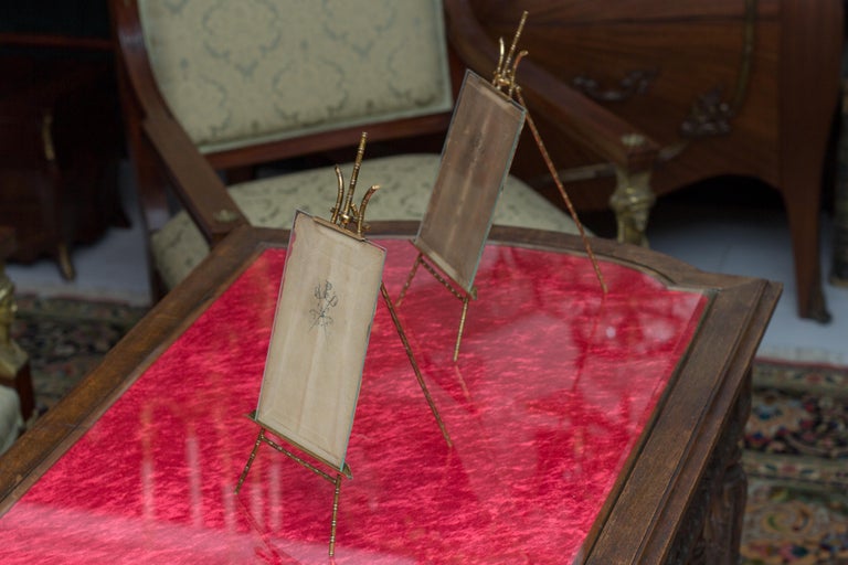 Pair of French Brass and Beveled Glass Picture Photograph Frames Easels ...
