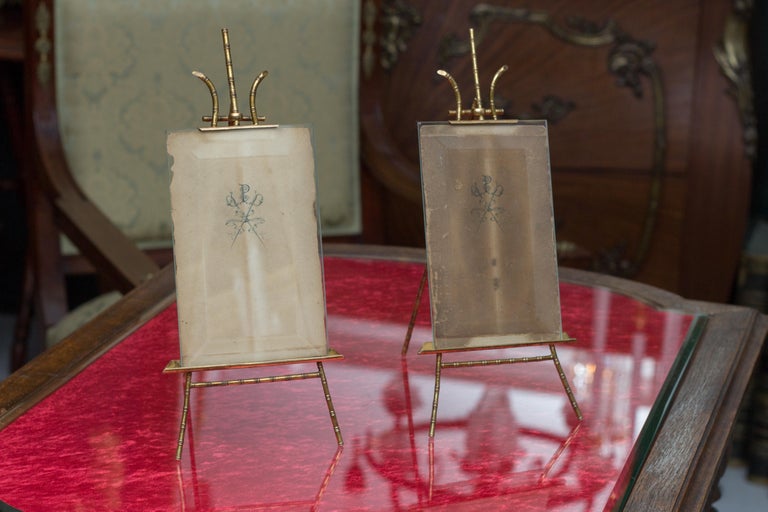 Pair of French Brass and Beveled Glass Picture Photograph Frames Easels ...