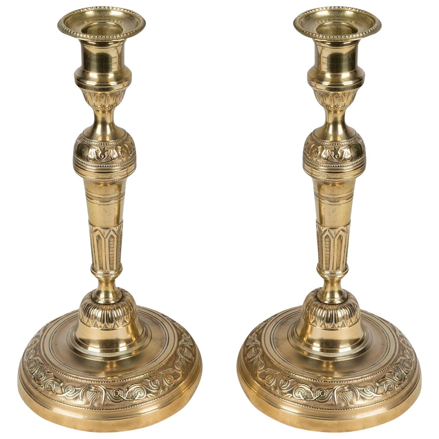 Pair of French Brass Candlesticks at 1stDibs