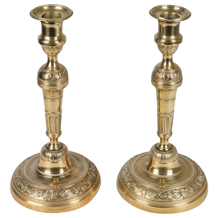 Pair of French Brass Candlesticks at 1stDibs