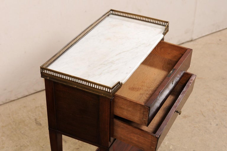 Pair of French Brass Gallery and Marble Top Mahogany Side Chests, Early ...