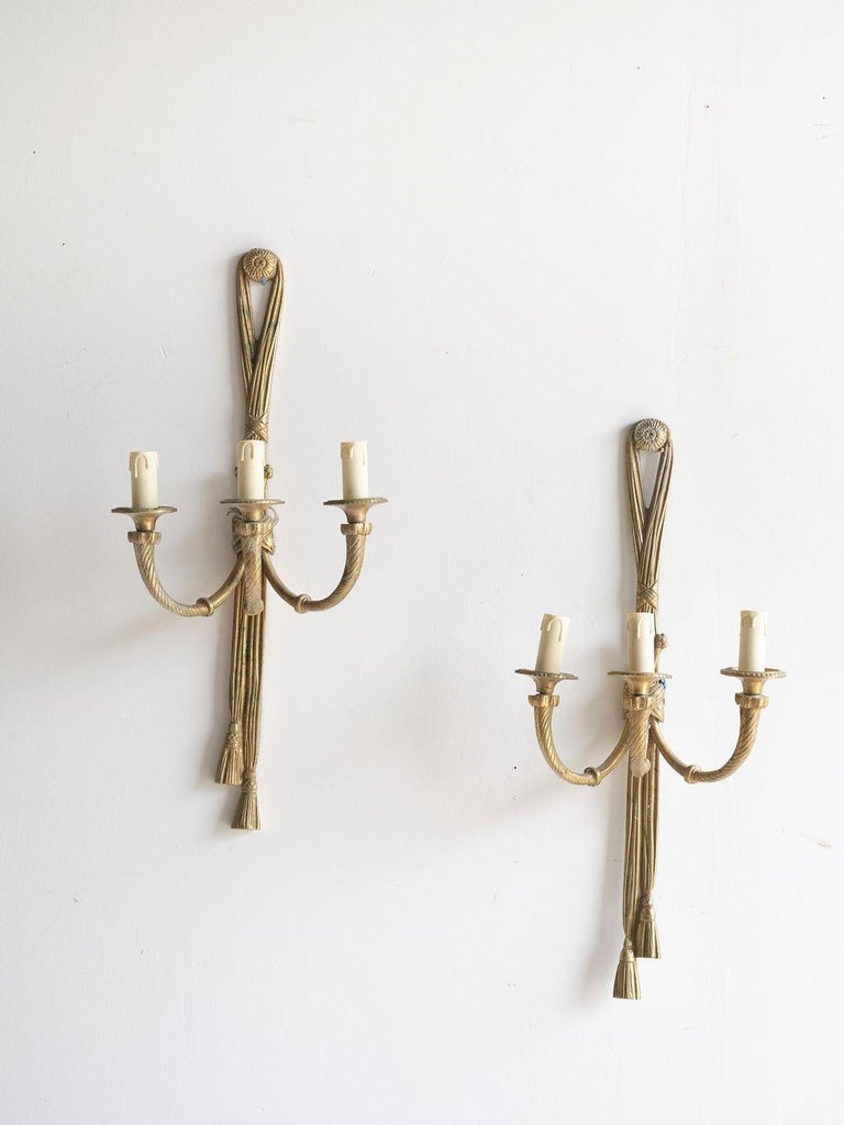 Pair of French Brass Twisted Wall Sconces For Sale at 1stDibs