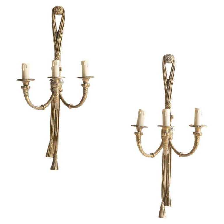 Pair of French Brass Twisted Wall Sconces For Sale at 1stDibs