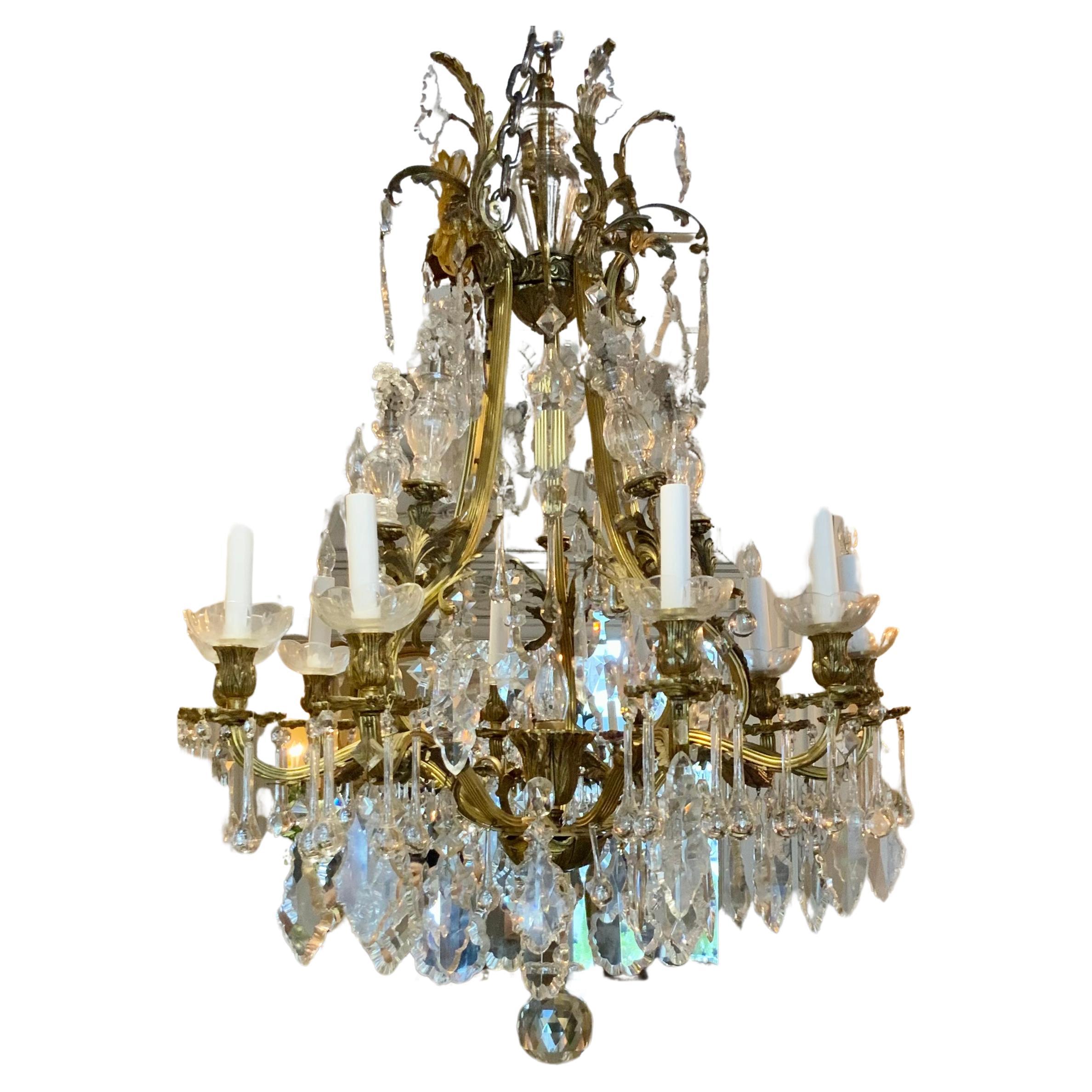 Pair of Bronze and Crystal Drop Chandeliers at 1stDibs