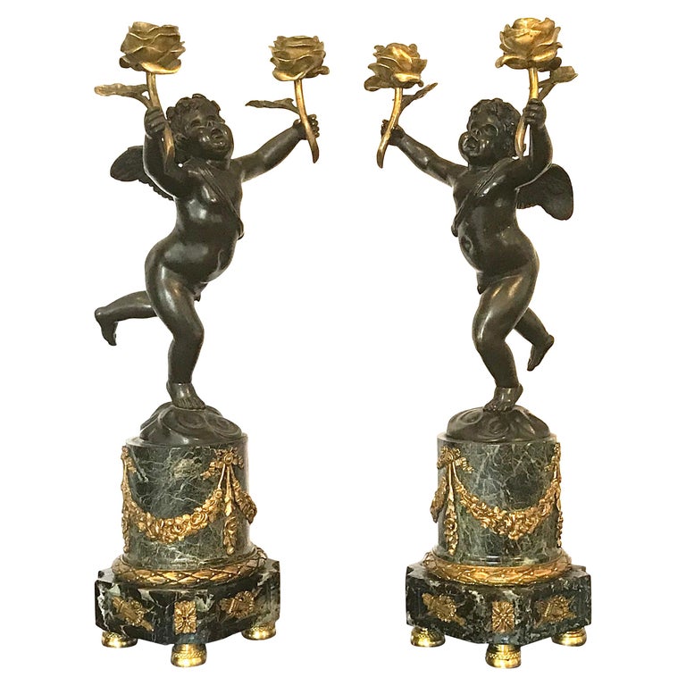 Pair of French Bronze and Marble Louis XVI Clodion Style Candelabras at ...