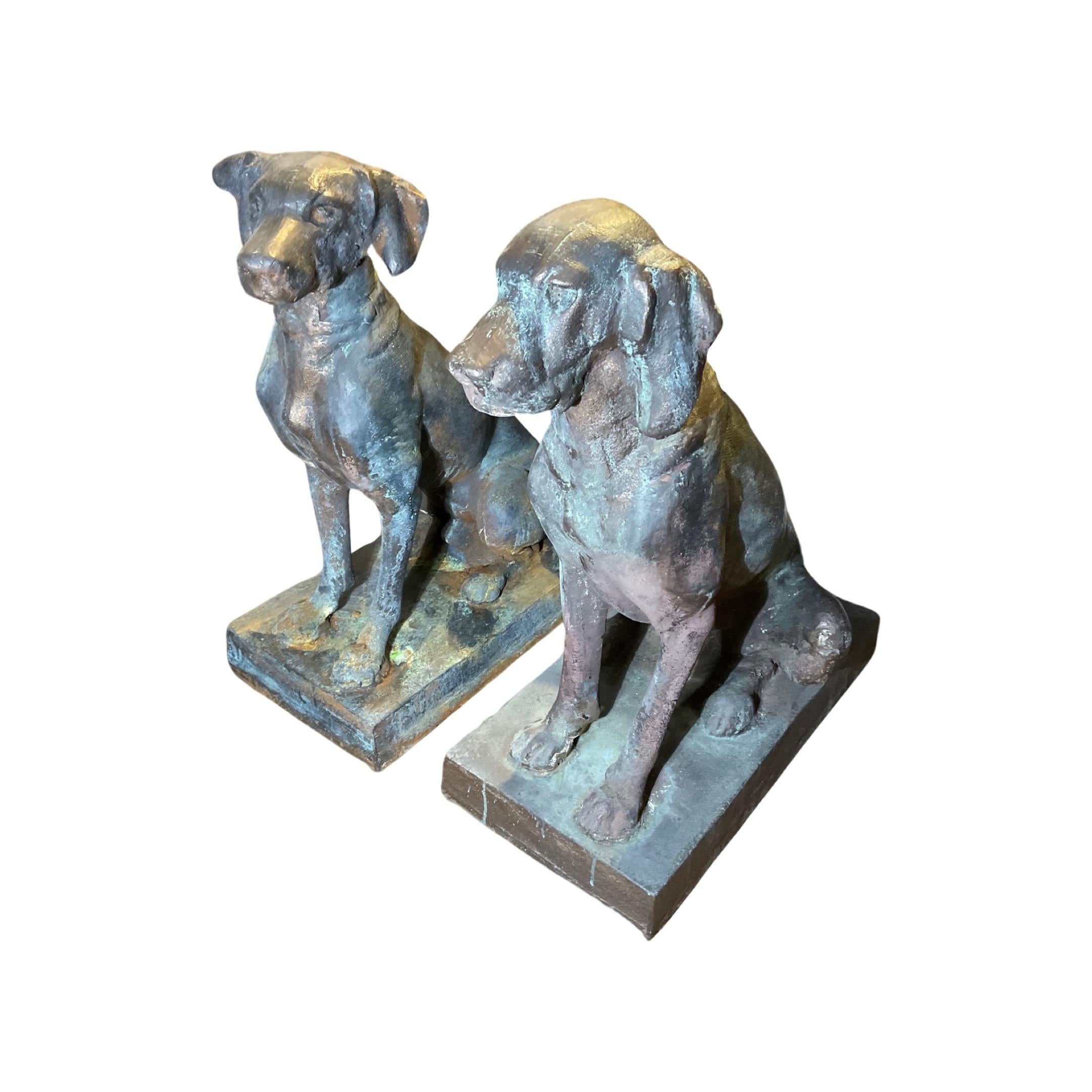 Pair of French Bronze Dog Sculptures For Sale at 1stDibs