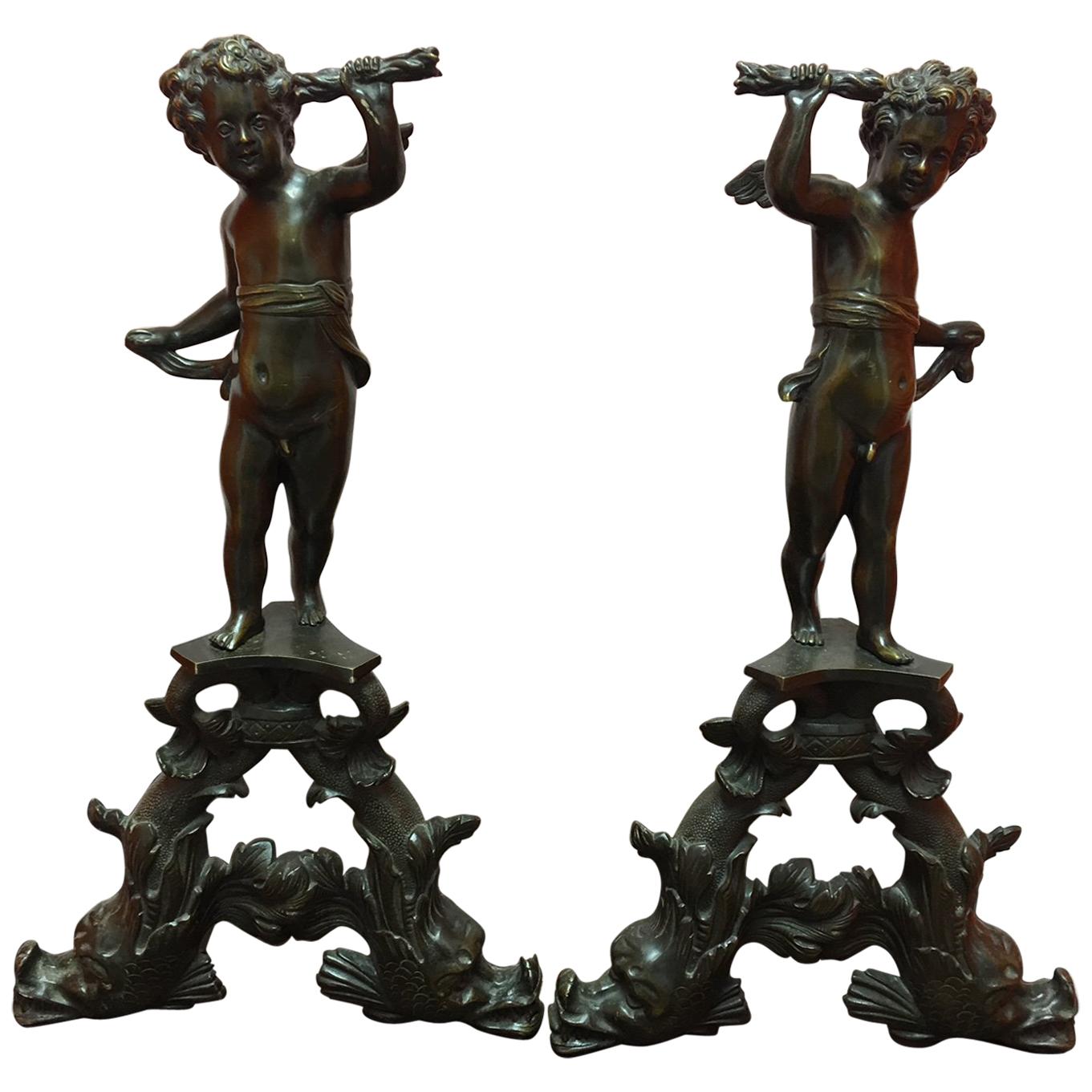 Pair of Andirons Bronze Skull at 1stDibs