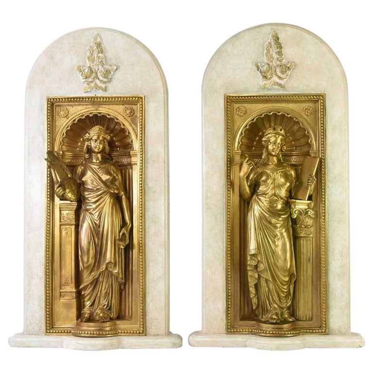 Pair of French Bronze Gold Gilded Figural Wall Plaques Greek Goddesses ...