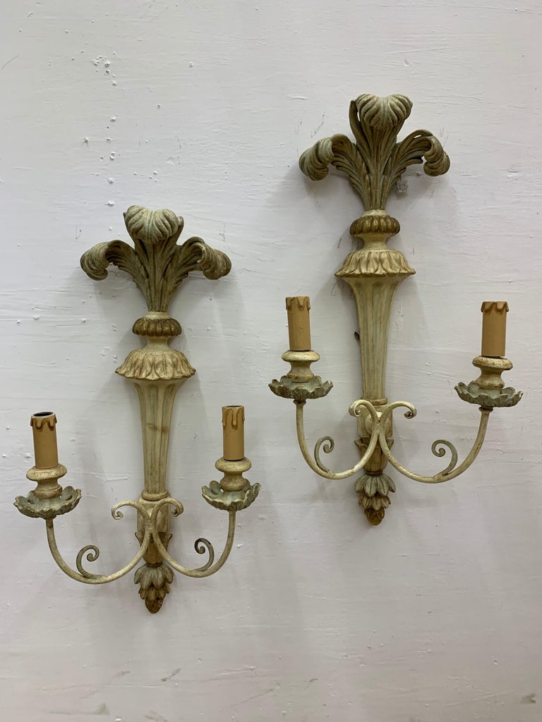 Pair of French Carved and Painted Wood Sconces in Classical Style ...
