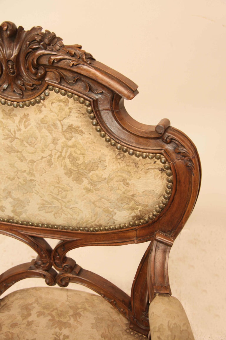 Pair of French Carved Walnut Armchairs For Sale at 1stDibs