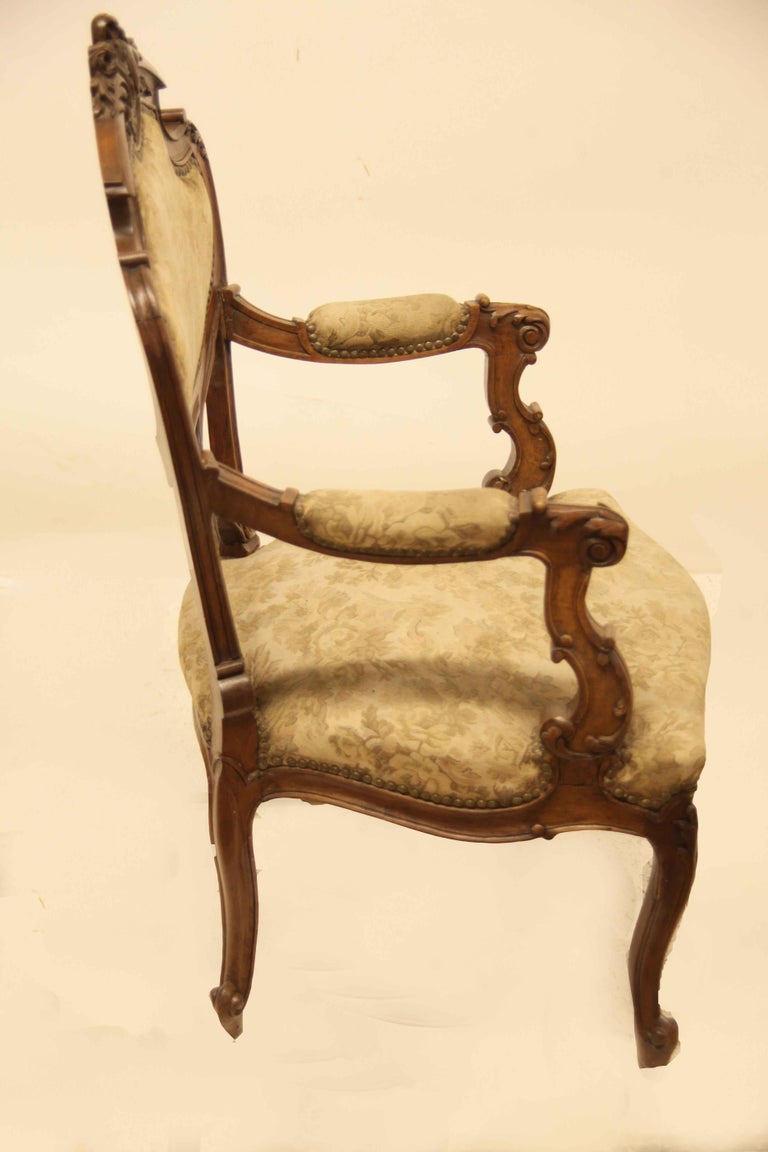 Pair of French Carved Walnut Armchairs For Sale at 1stDibs