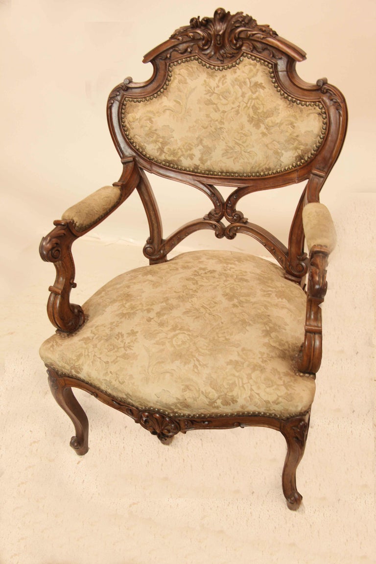 Pair of French Carved Walnut Armchairs For Sale at 1stDibs