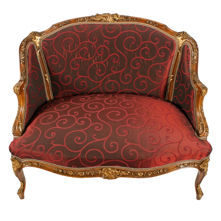 Pair of French Carved Walnut Settees For Sale at 1stDibs